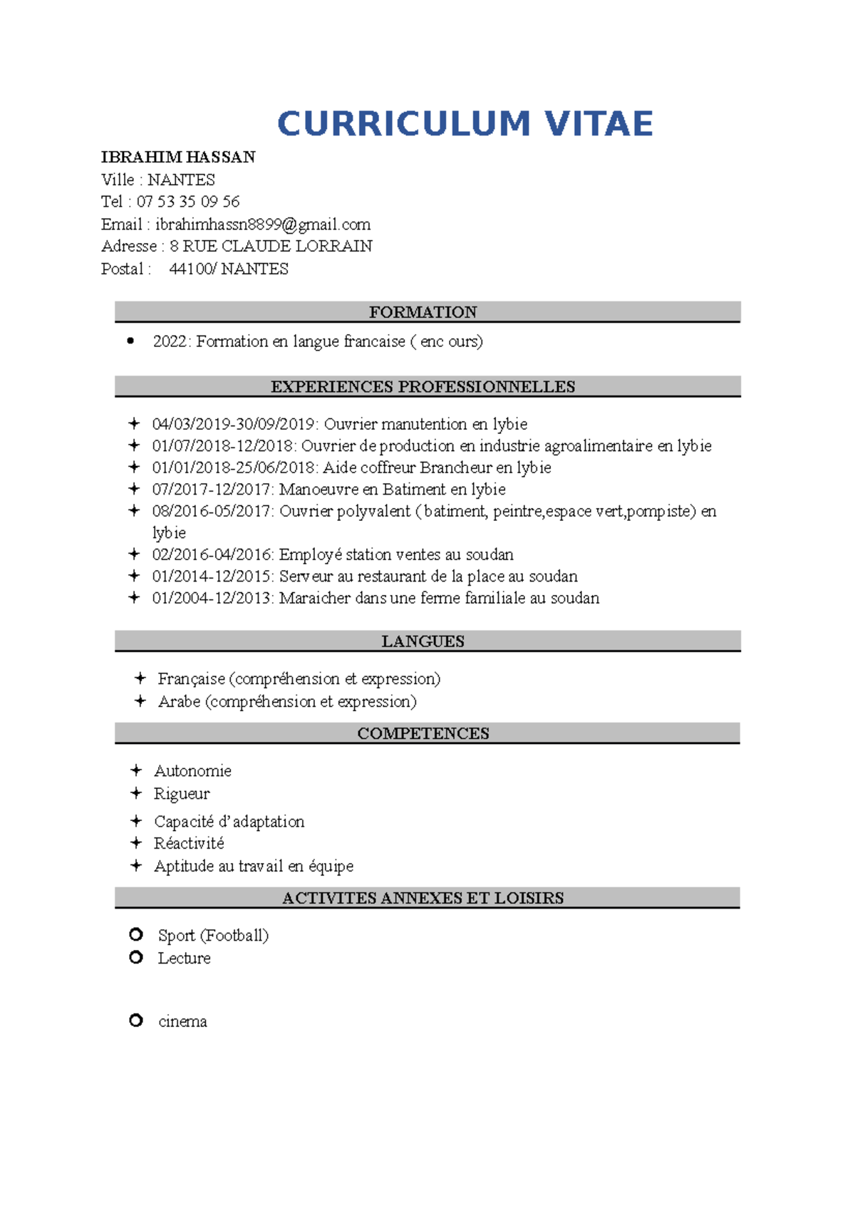 Ibrahim goni - recherche sur sociologie - CURRICULUM VITAE IBRAHIM ...