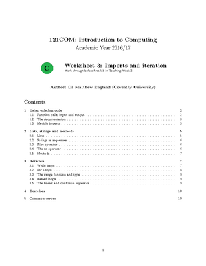 Lab Sheet 3 - 121COM - Coventry - Studocu