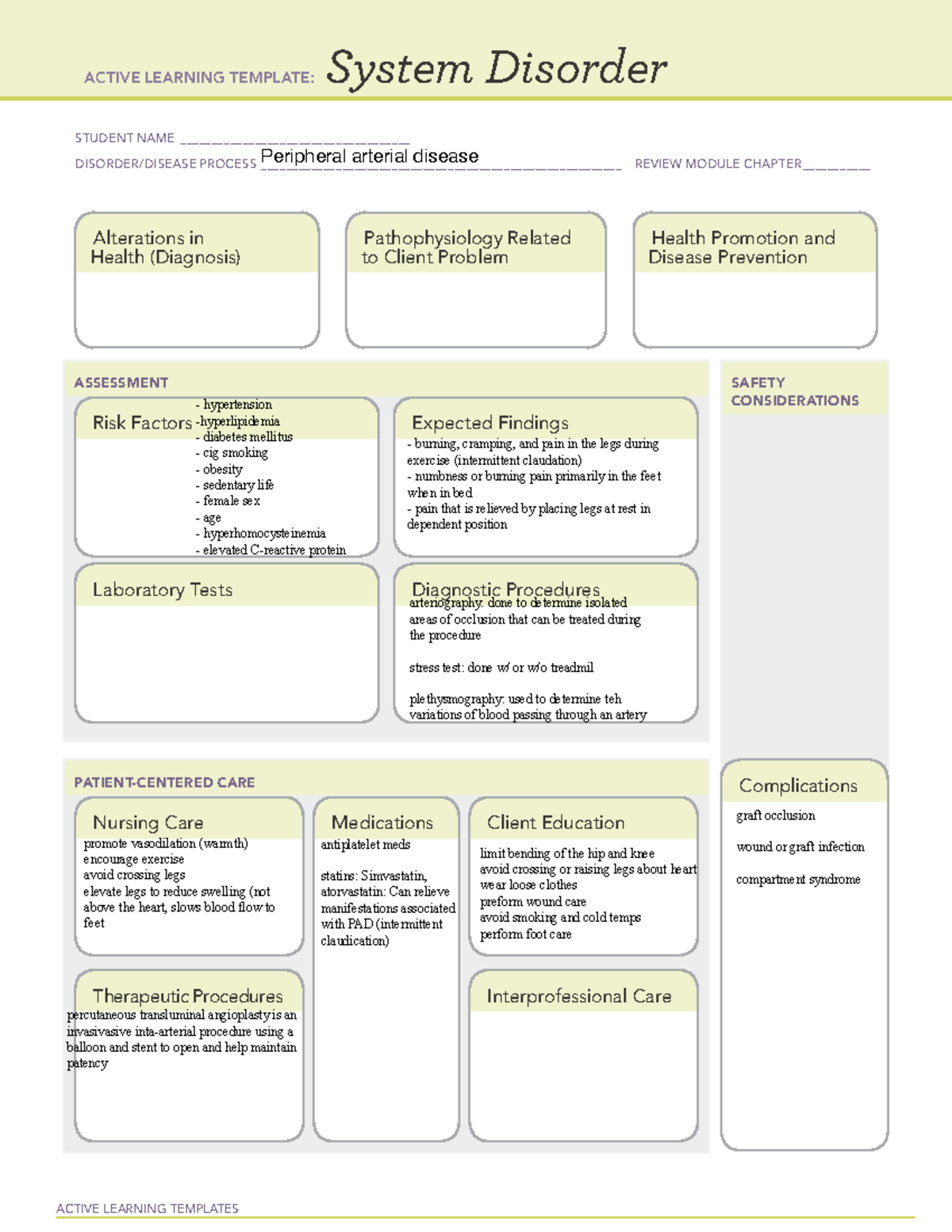 CV disorders - PAD - ati templates - ACTIVE LEARNING TEMPLATES System ...