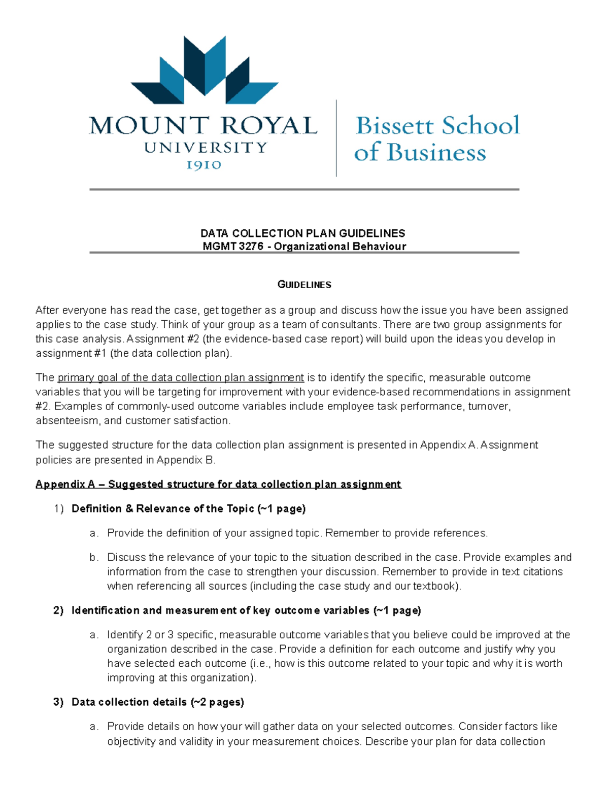 Data Collection Plan Guidelines - DATA COLLECTION PLAN GUIDELINES MGMT ...