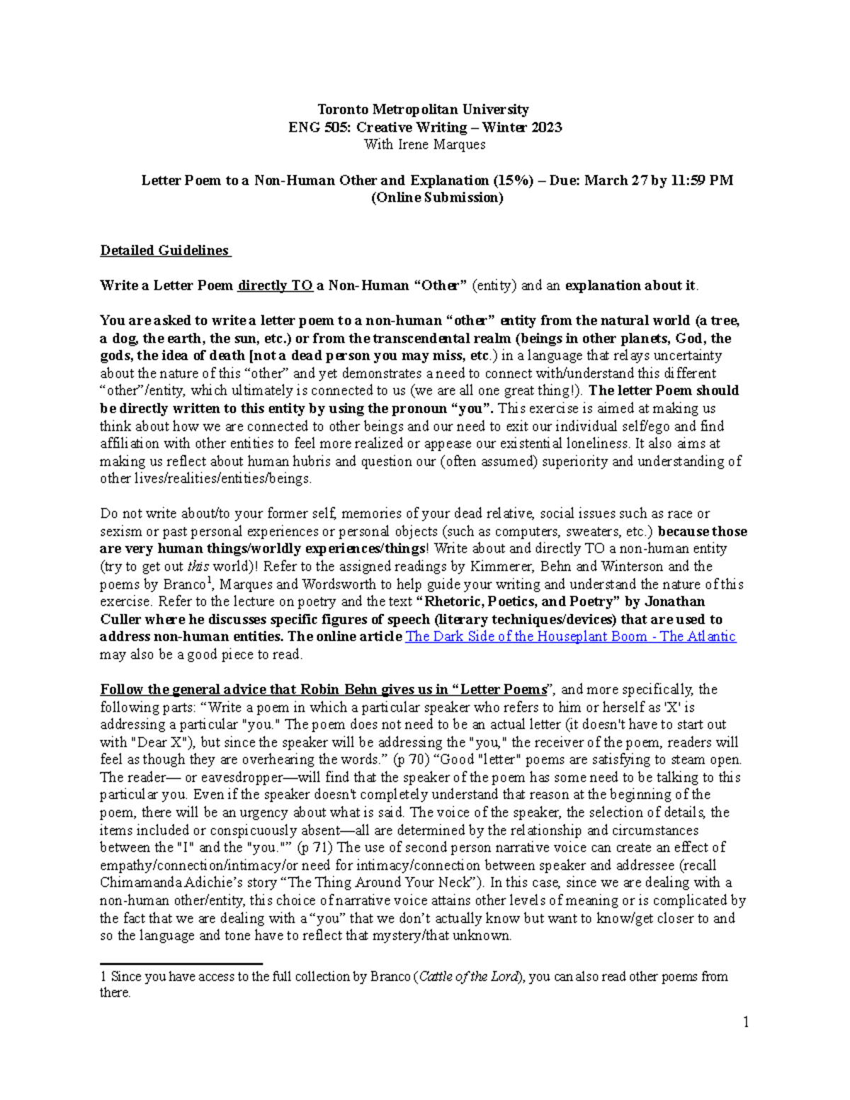 Guidelines Letter Poem and Explanation Sec 3 - Toronto Metropolitan ...