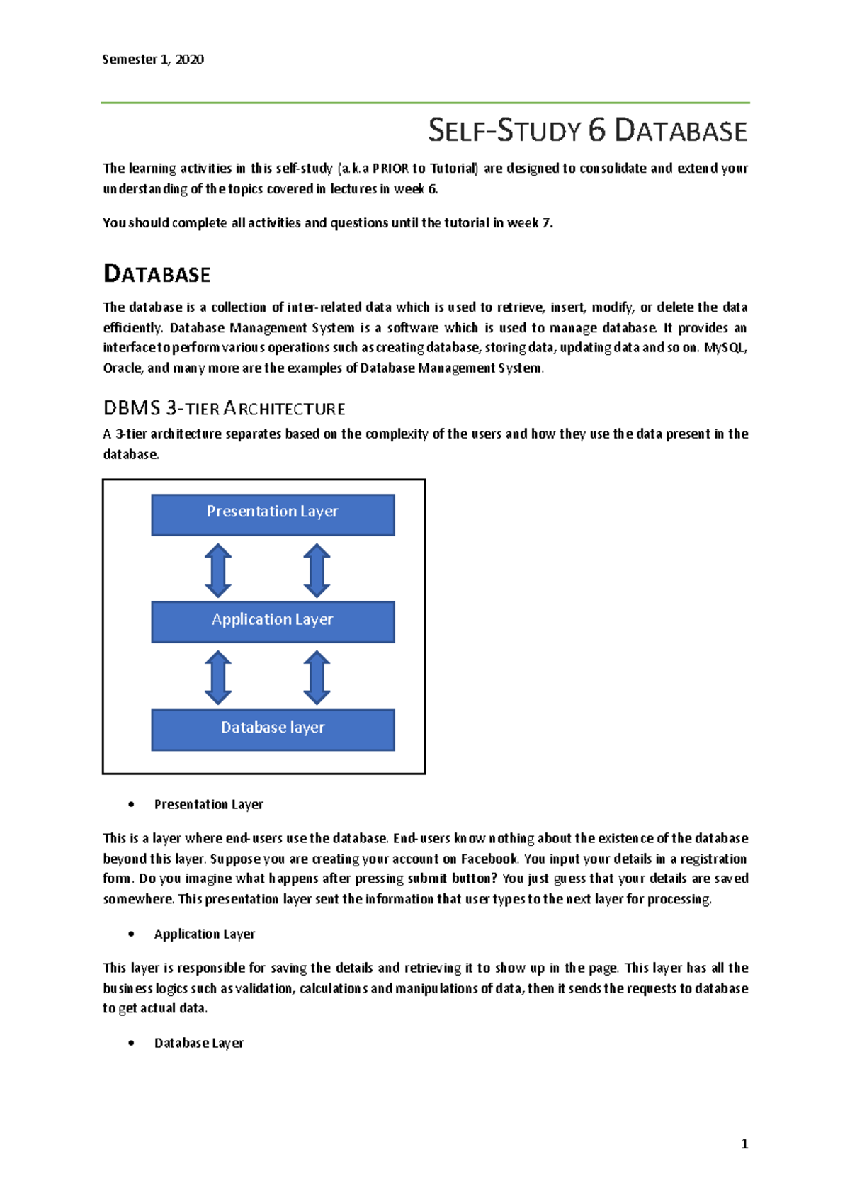 SS6 Database - KIT502 - SELF-STUDY 6 DATABASE The learning activities in this self-study (a.k ...