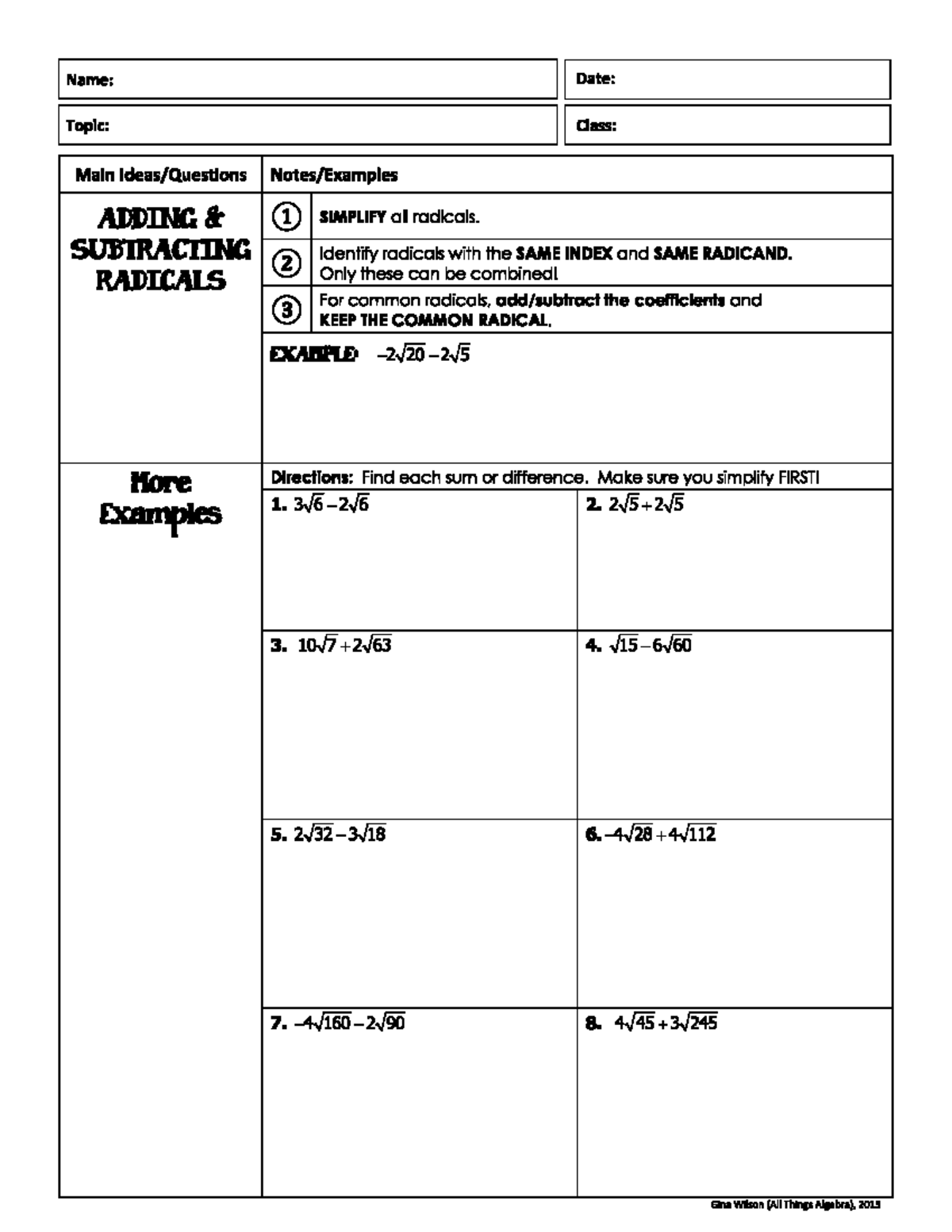 Adding and Subtractibg Radicals Stations - MATH 111 - Studocu