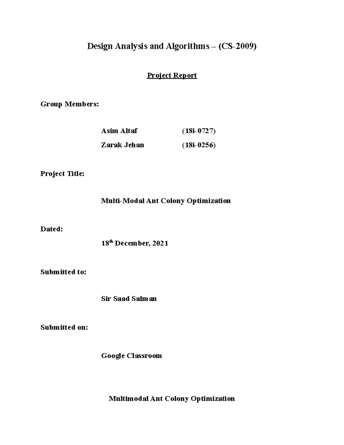 Report - This is a Assignment - Design Analysis and Algorithms – (CS ...