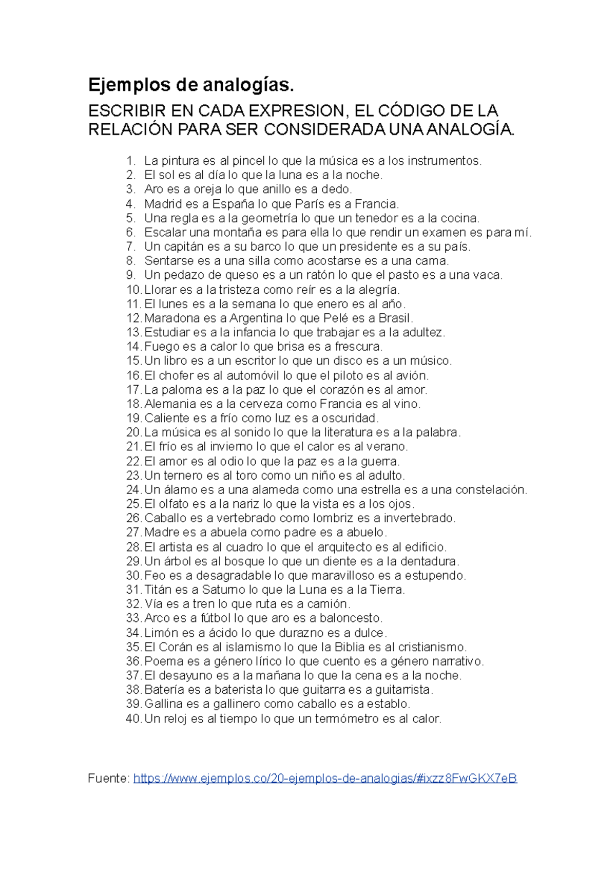 Ejemplos de analogías - Kskd - Ejemplos de analogías. ESCRIBIR EN CADA ...