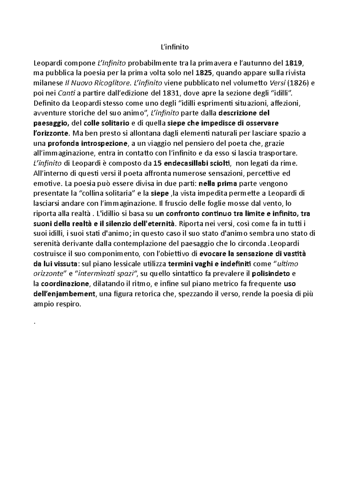 L'infinito - Riassunto poesia Giacomo Leopardi "L'infinito" - L ...