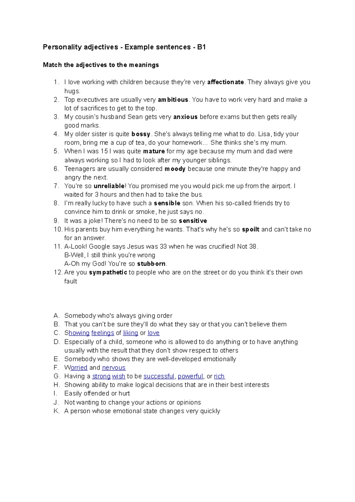 Personality adjectives - Example sentences - B1 - I love working with ...