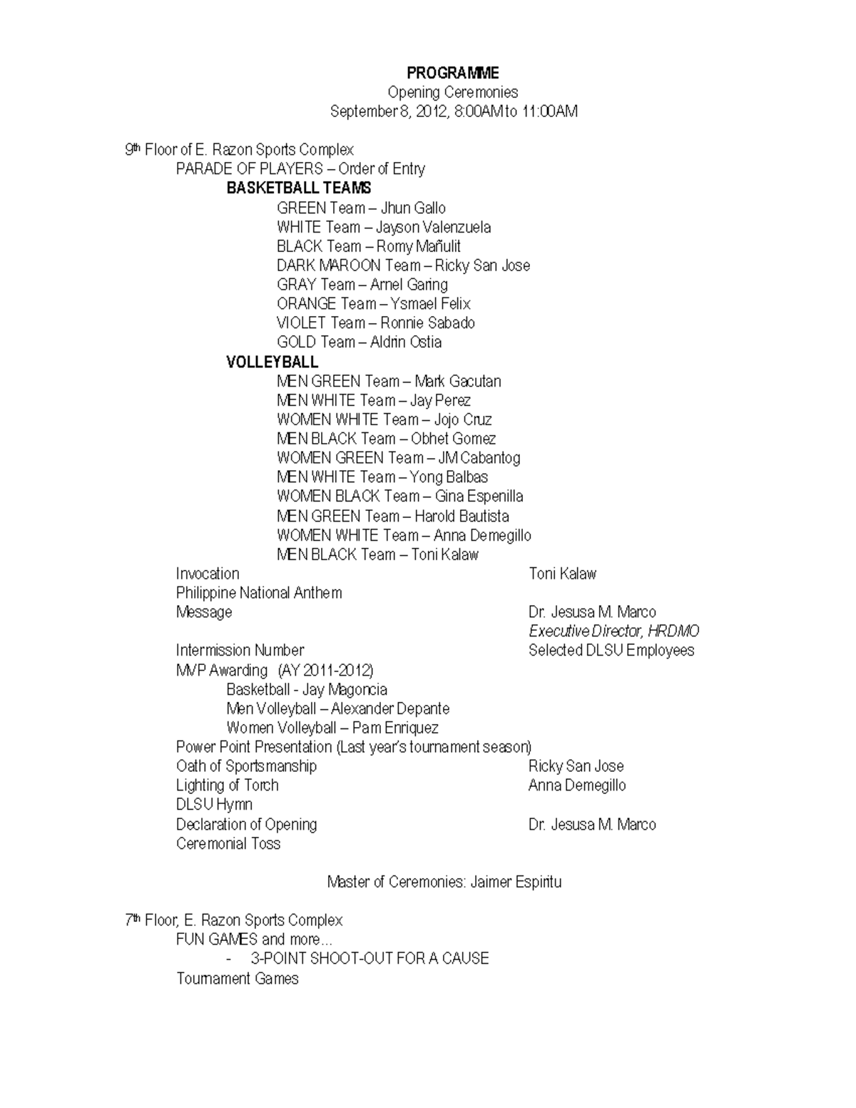 2012 moving as one faculty staff sportsfest programme - PROGRAMME ...