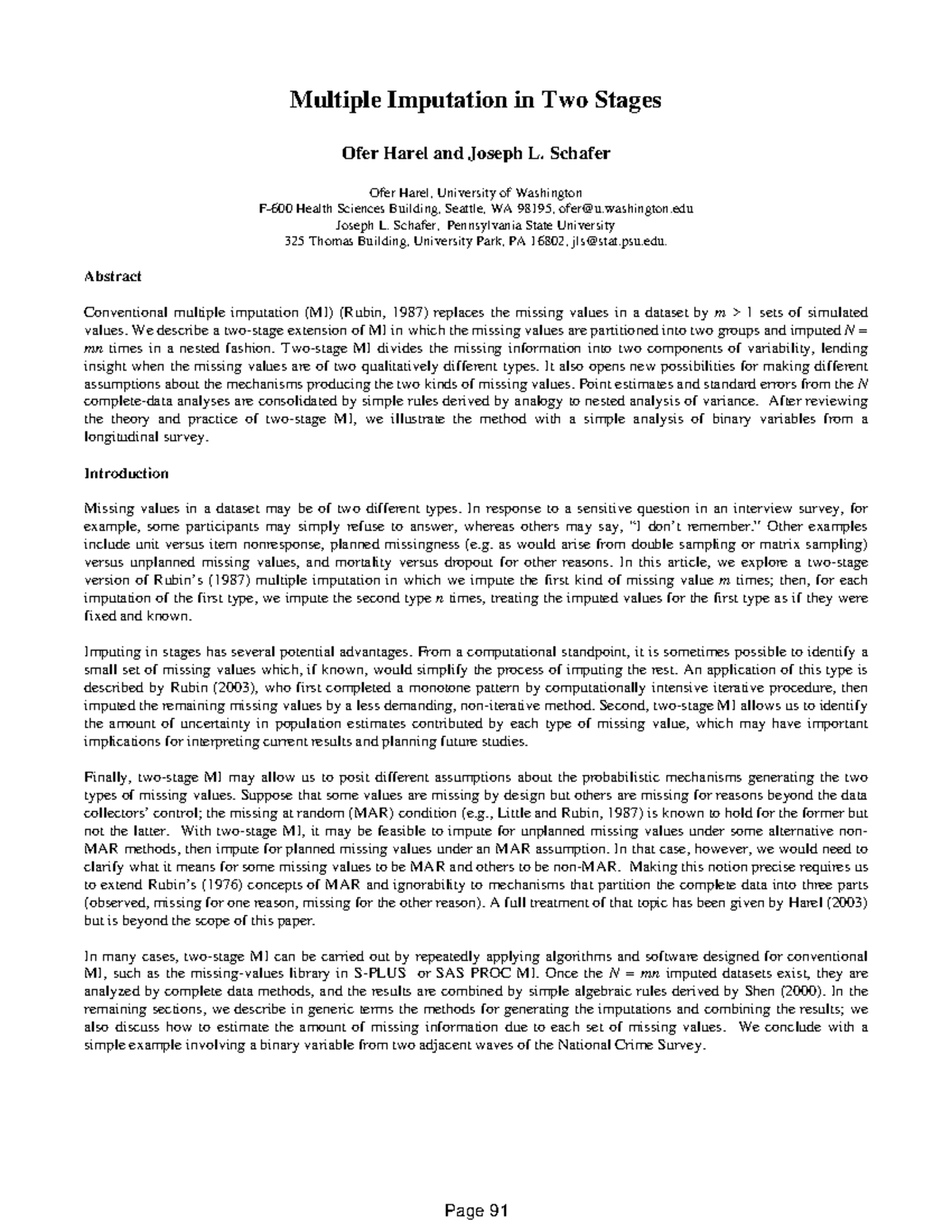 2003 FCSM Harel - multiple - Multiple Imputation in Two Stages Ofer ...