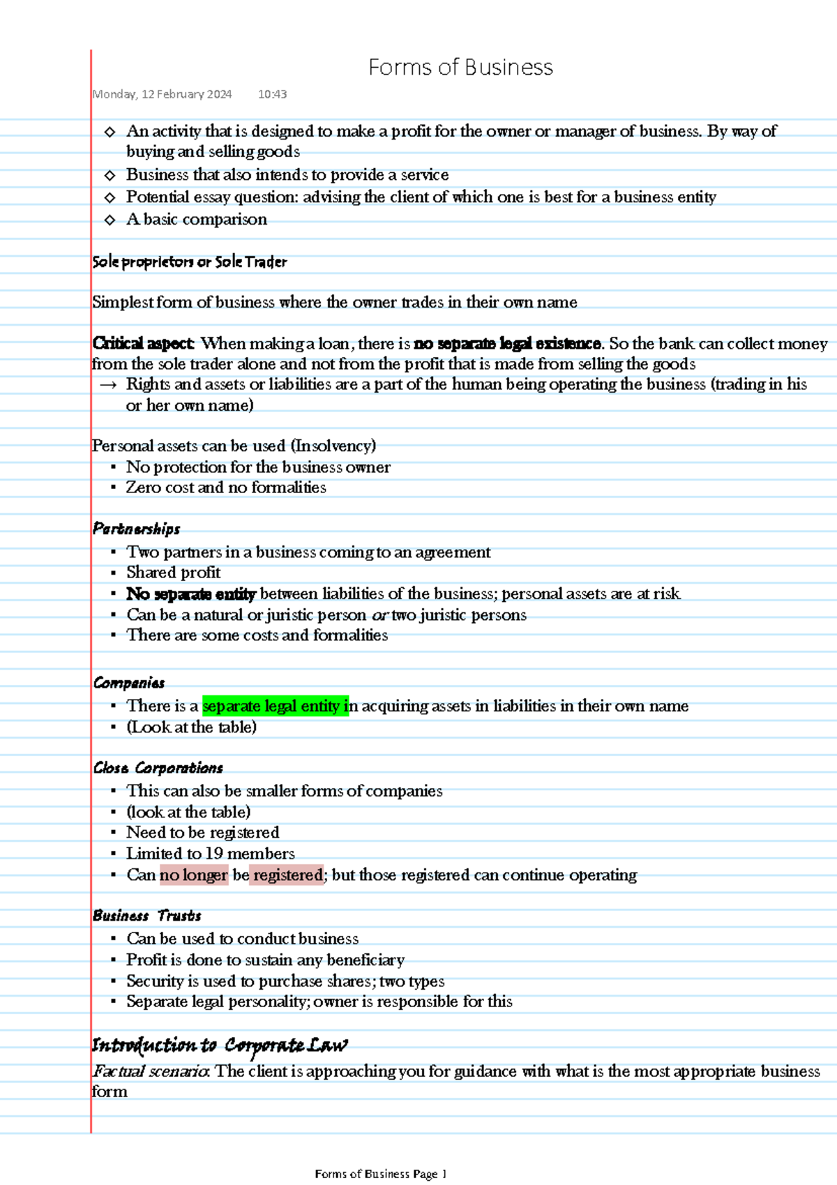 Forms of Business - An activity that is designed to make a profit for ...