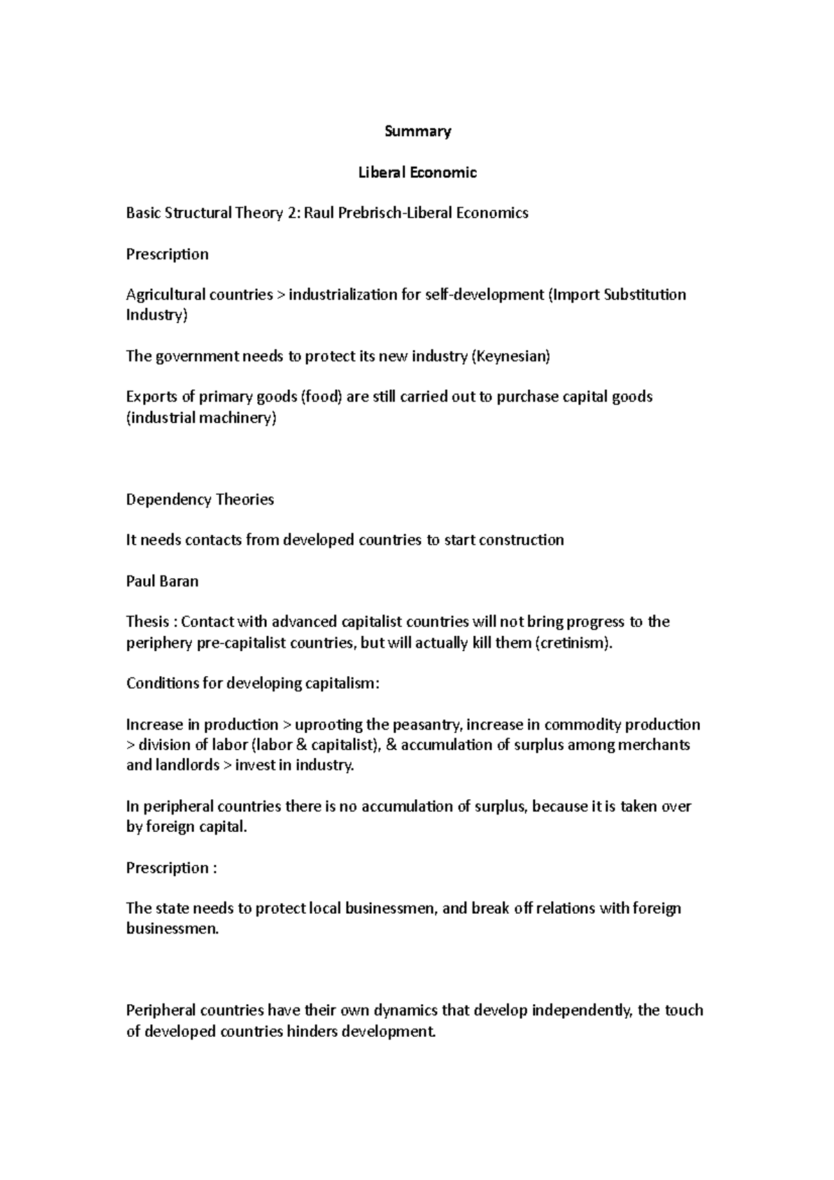 Summary Liberal Economic - Summary Liberal Economic Basic Structural ...
