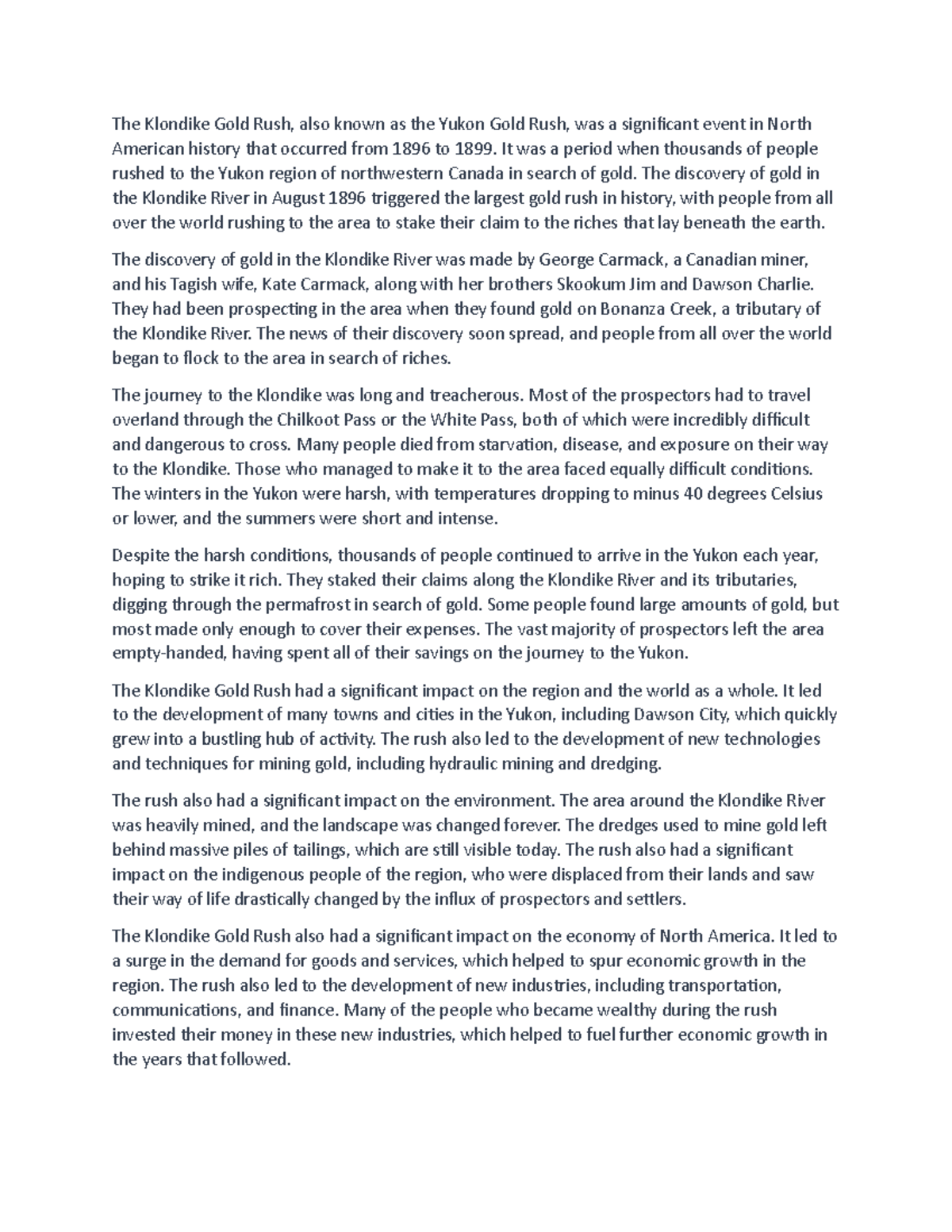 Klondike Gold Rush - It was a period when thousands of people rushed to ...