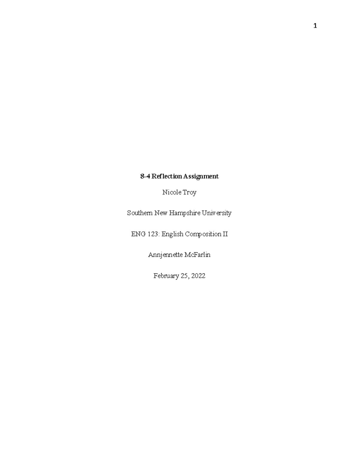 8-4 Reflection Assignment - 1 8-4 Reflection Assignment Nicole Troy Southern New Hampshire - Studocu