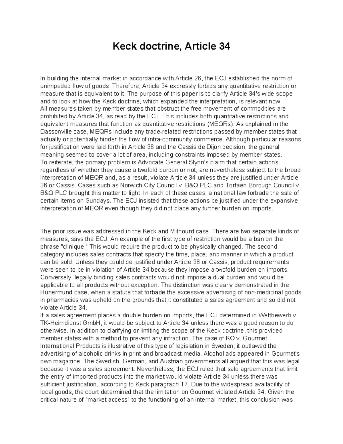 Article 34 keck doctrine - Keck doctrine, Article 34 In building the ...