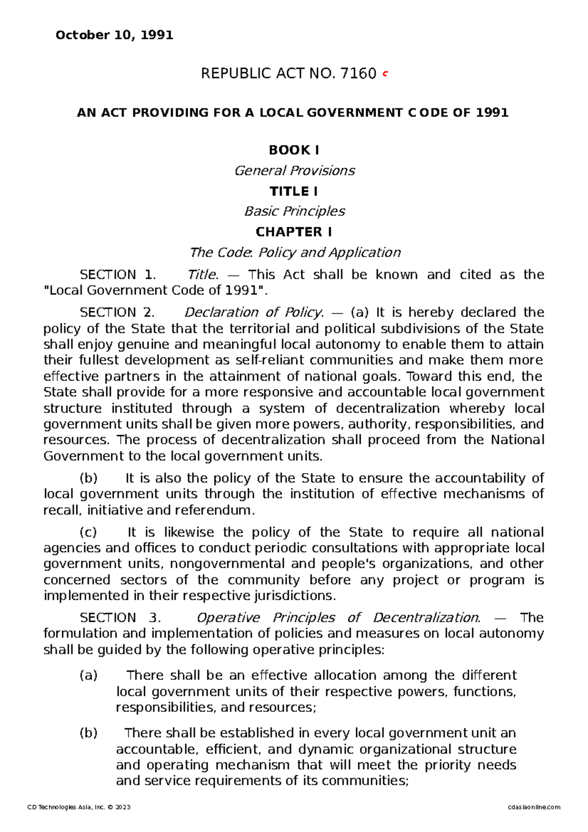 LGC 1991 - Use it on your own risk - October 10, 1991 REPUBLIC ACT NO ...