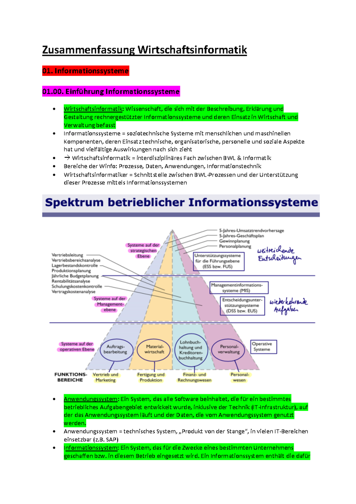 Zusammenfassung Wirtschaftsinformatik - Informationssysteme 01 ...