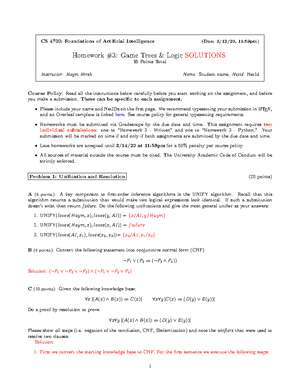 4700 2020sp hw4 solutions - CS 4700: Foundations of Artificial Intelligence (Due: 4/28/20 11 ...