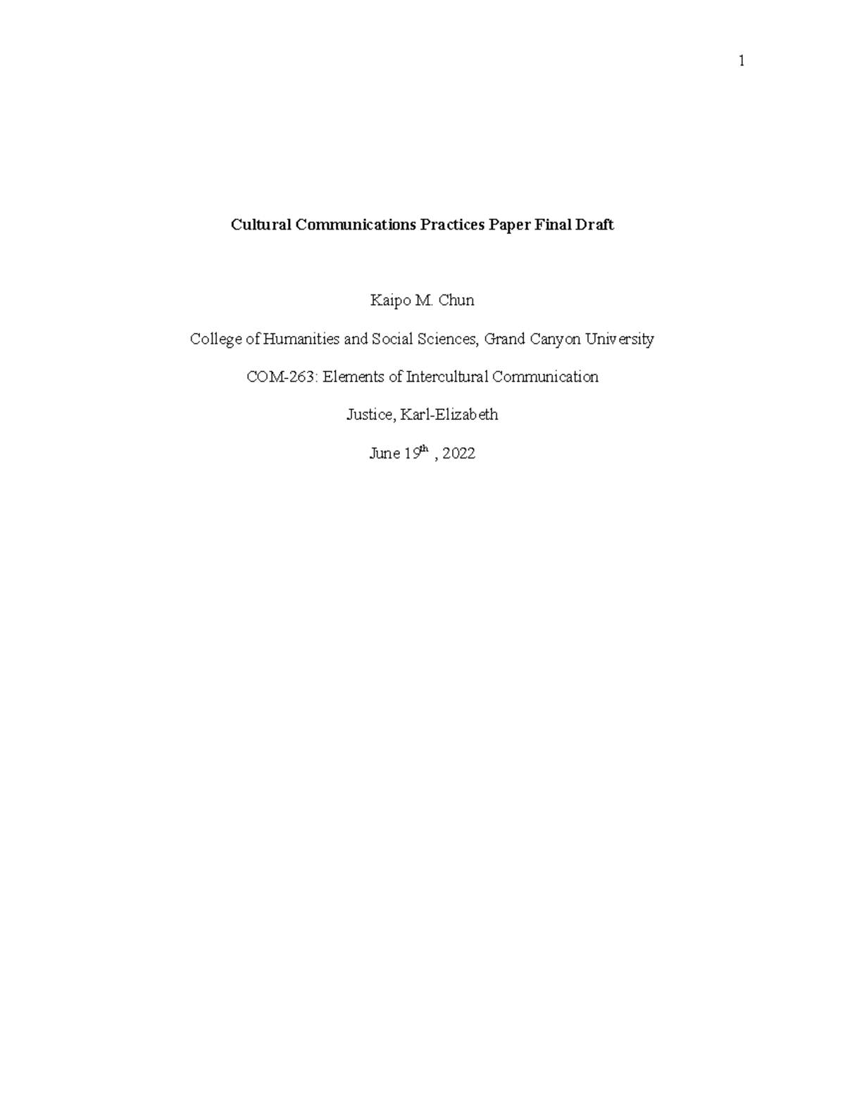 Cultural Communcations Practices Final Draft - Cultural Communications Practices Paper Final ...
