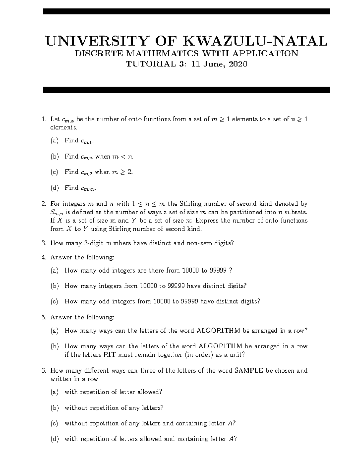 Math236 TUT3 MATH236 - Discrete Mathemtatics with Applications Tutorial Tut UKZN Lecture Slides ...