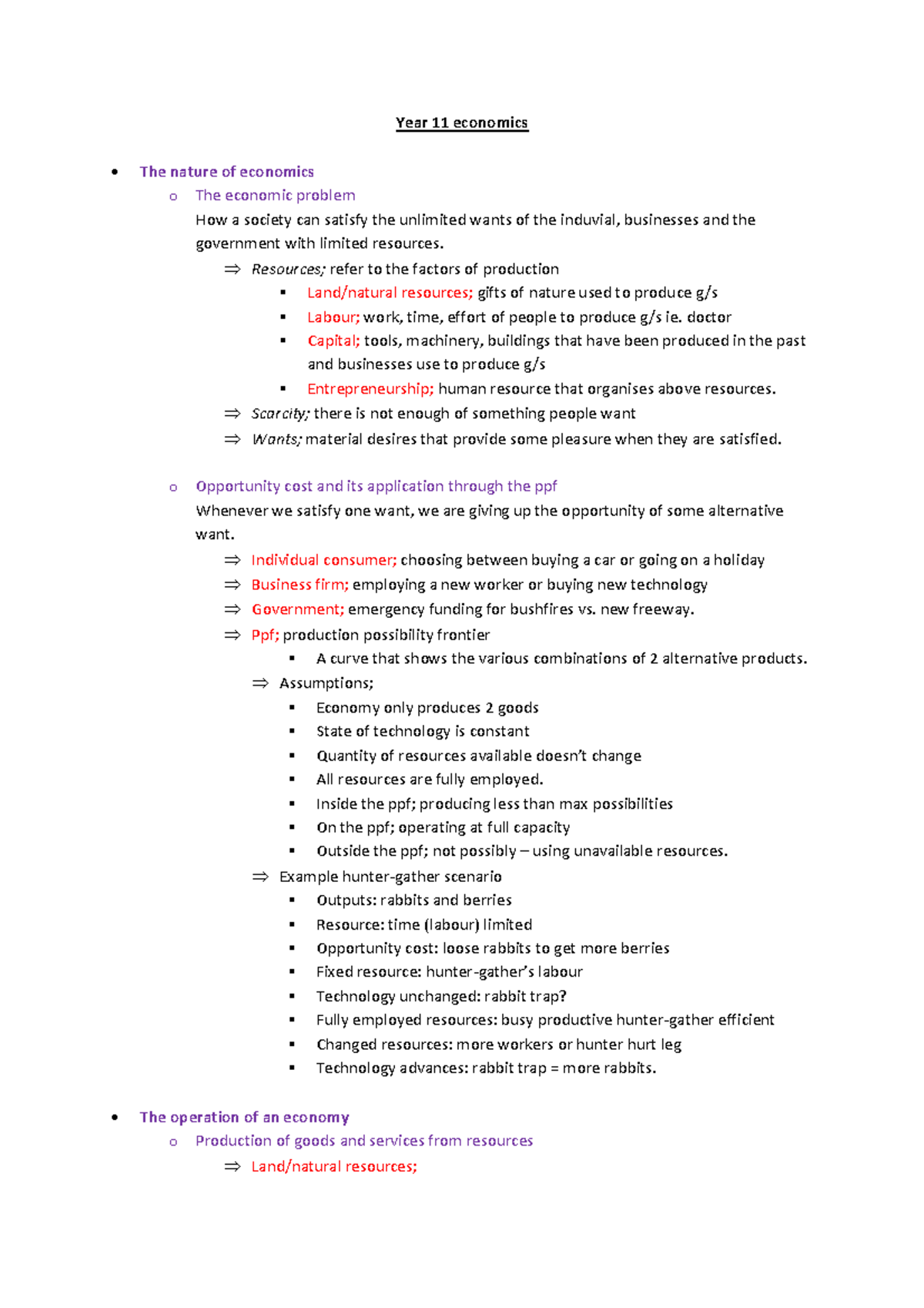 Economics Notes Topic 1 - Nature of Economics - Year 11 economics The ...