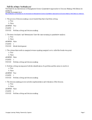 MDT cheat Sheet - Summary Management Decision Tools - LEC 2 The ...