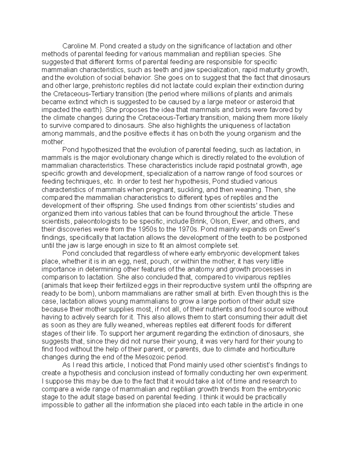 Module Check-out Assignment - Caroline M. Pond created a study on the ...