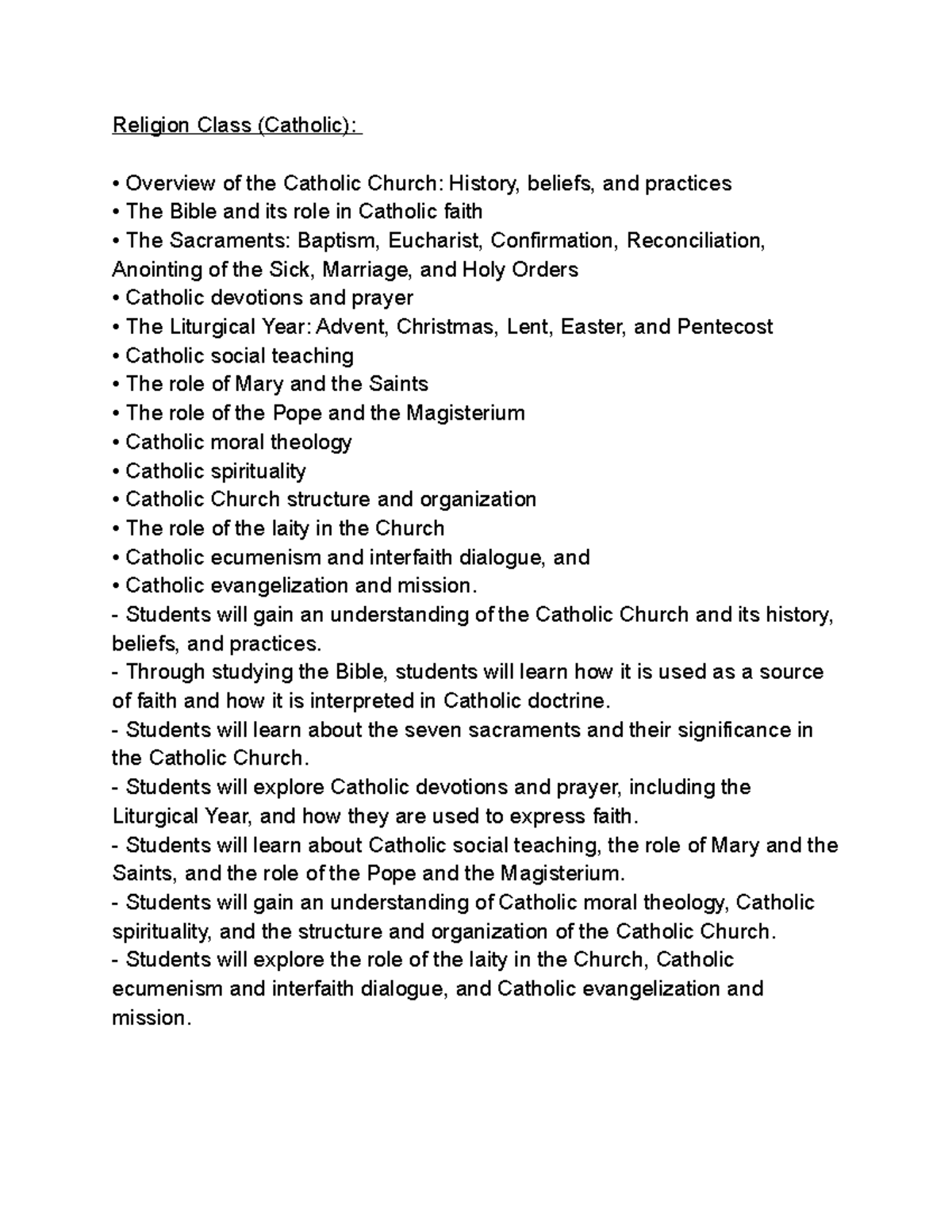 Religion 4 - Religion Class (Catholic): Overview of the Catholic Church ...