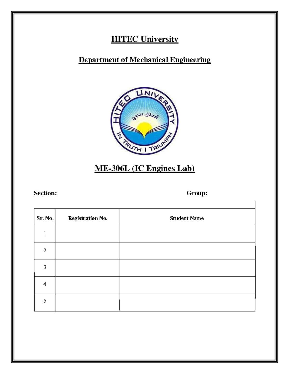 Lab Manual New - HITEC University Department of Mechanical Engineering ME-306L (IC Engines Lab ...