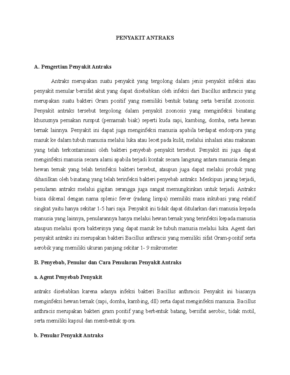 Epidemiologi Penyakit Antraks - PENYAKIT ANTRAKS A. Pengertian Penyakit ...