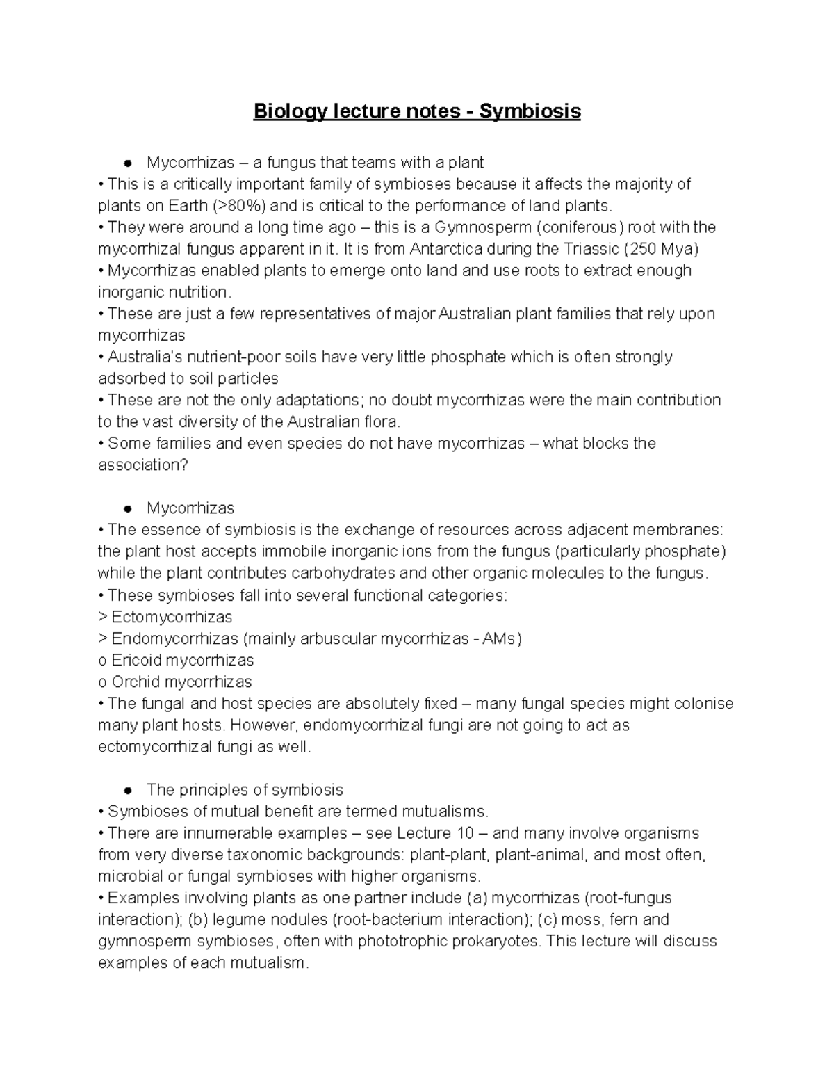 Biology lecture notes - Symbiosis - They were around a long time ago ...