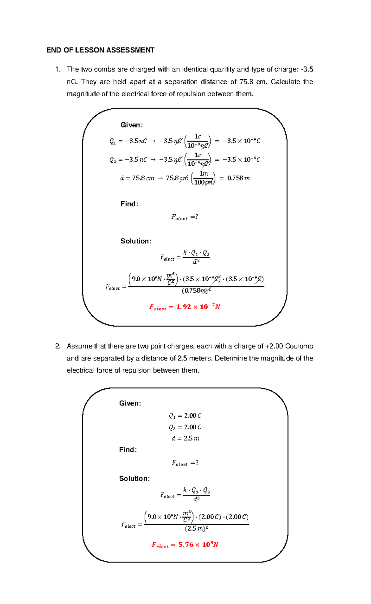 End of Lesson Assessment - General Physics - Studocu