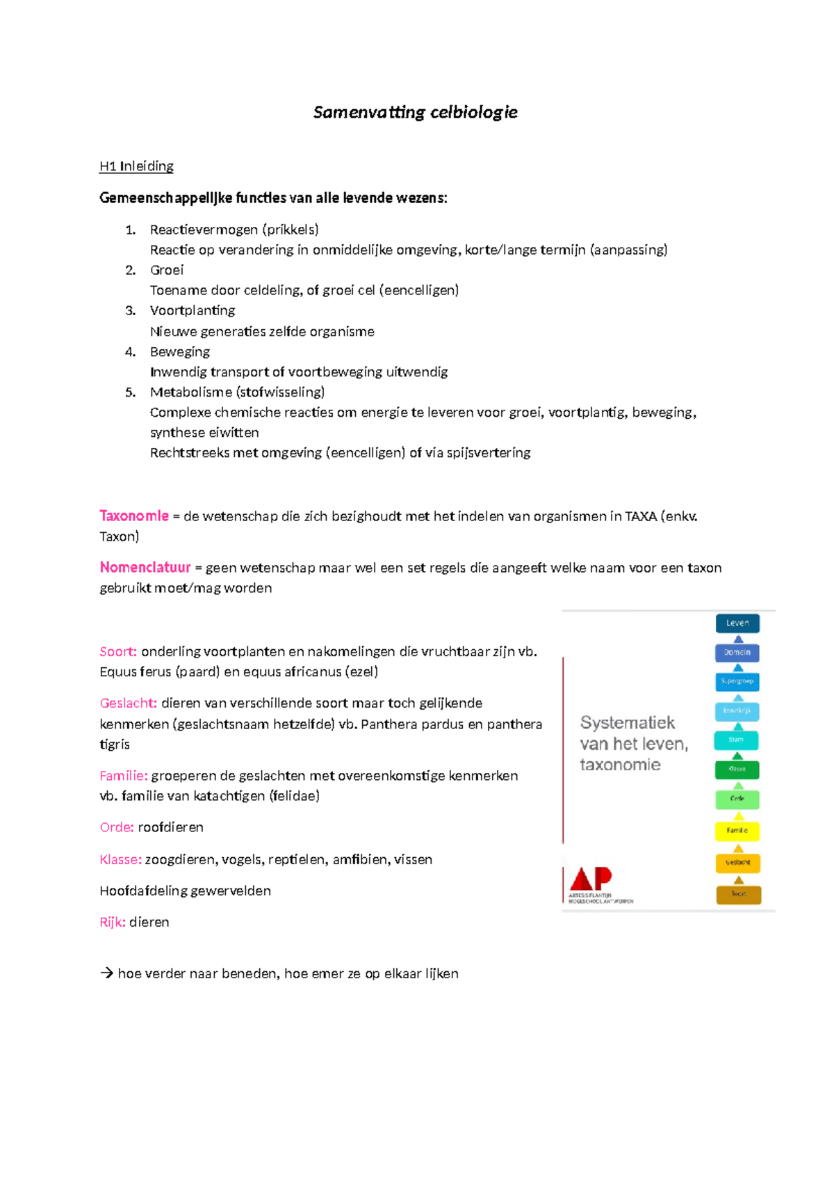 Samenvatting celbiologie - Reactievermogen (prikkels) Reactie op ...