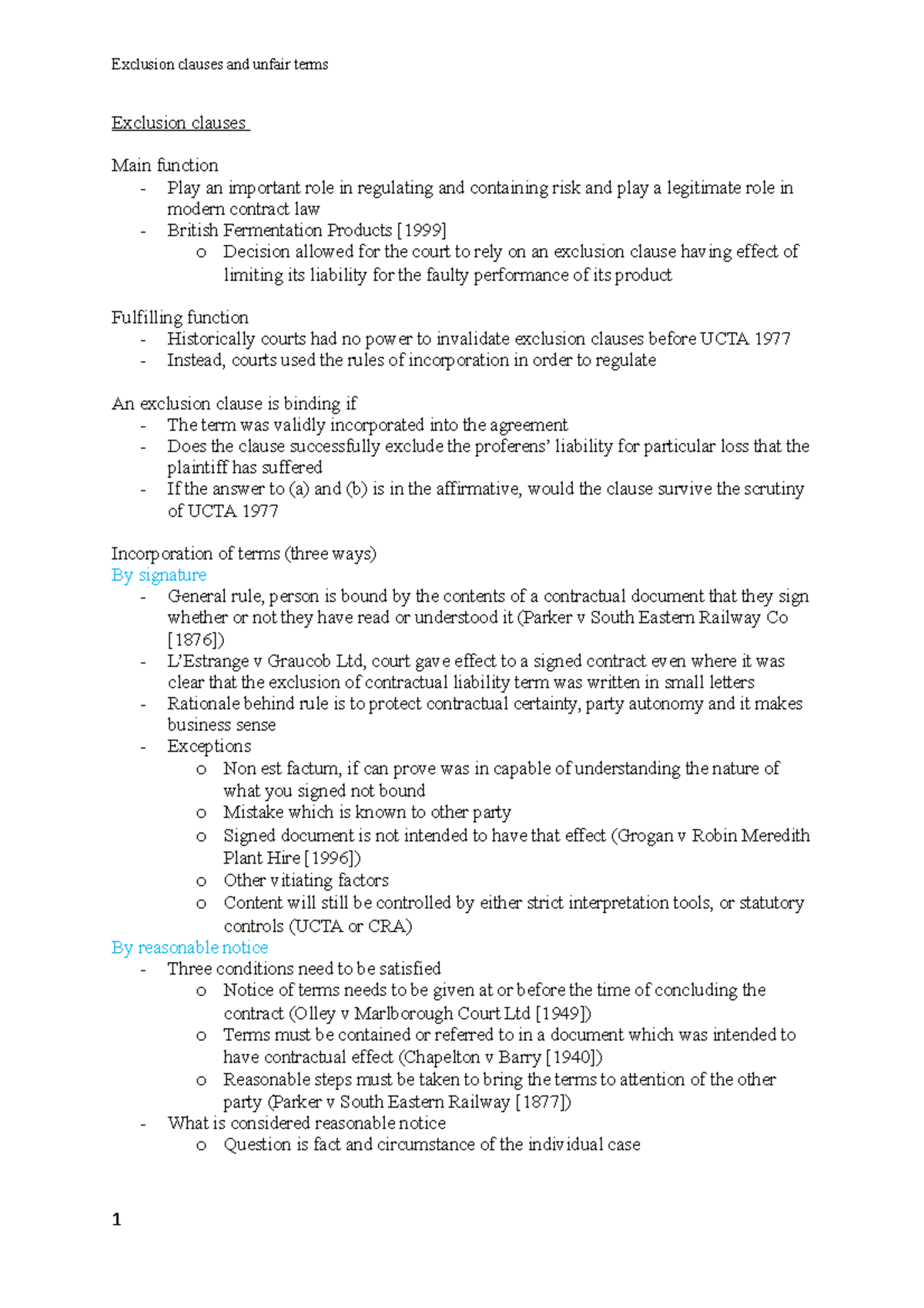 Exclusion clauses and unfair terms - Exclusion clauses Main function ...