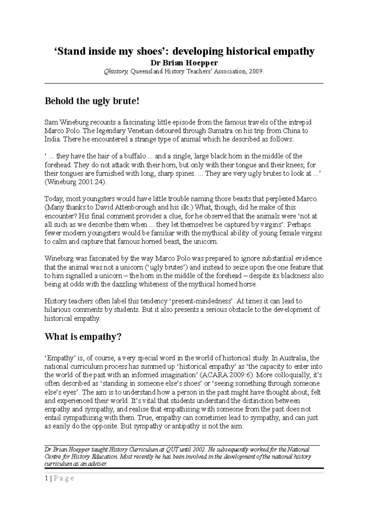 Brian Hoepper Stand in my shoes - inside my developing historical ...