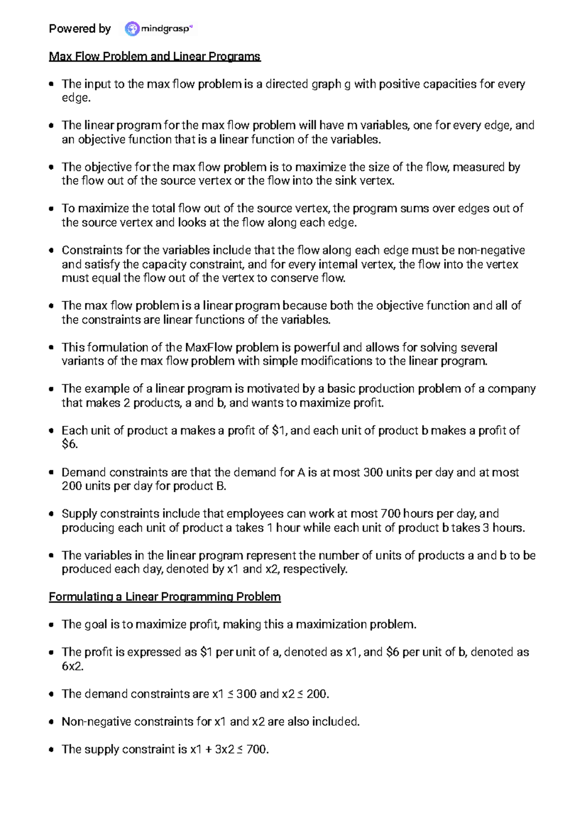 LP1 Smart Notes - Max Flow Problem and Linear Programs The input to the ...