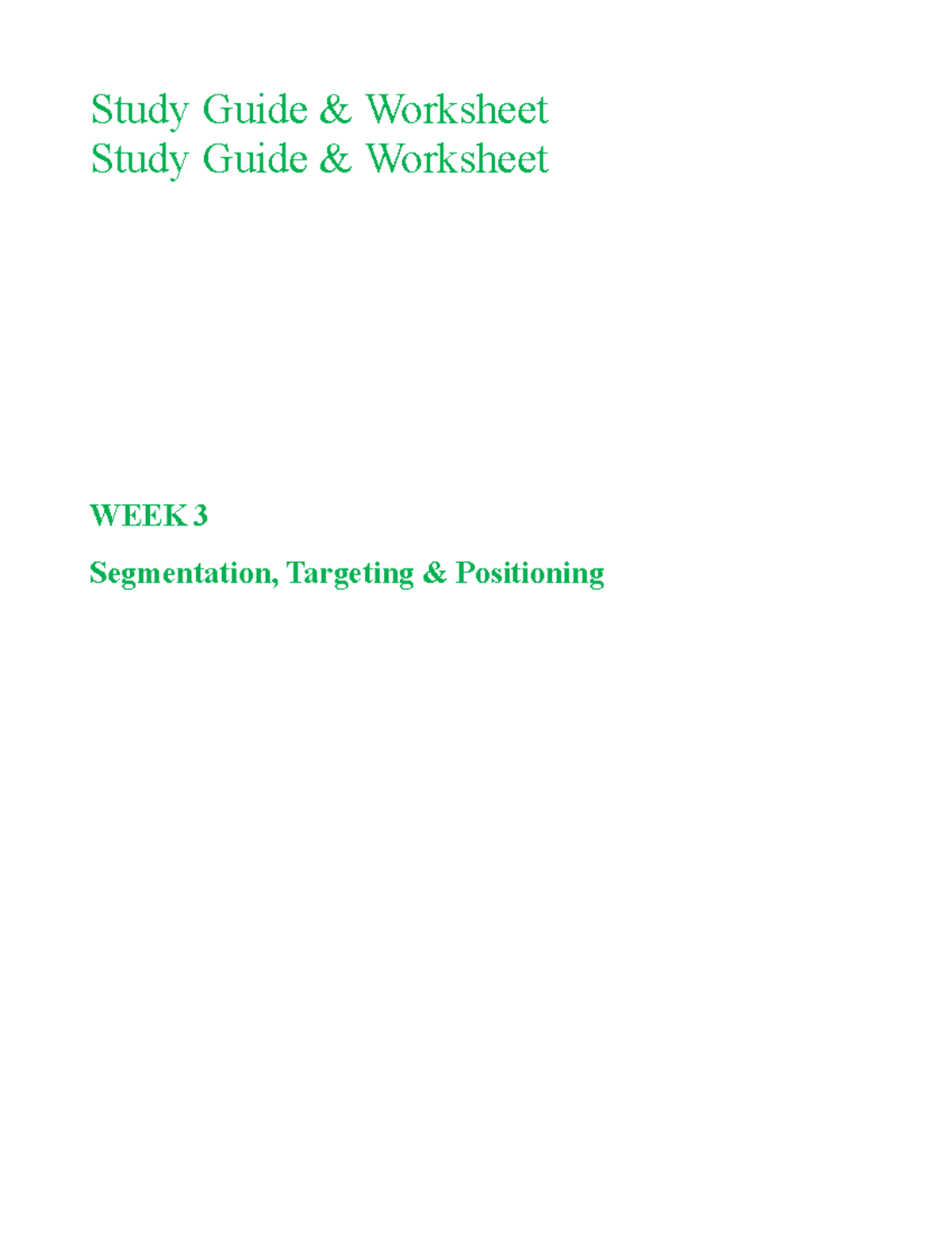 MKTG1001 Week 3 Workbook 2024 - Study Guide & Worksheet Study Guide ...
