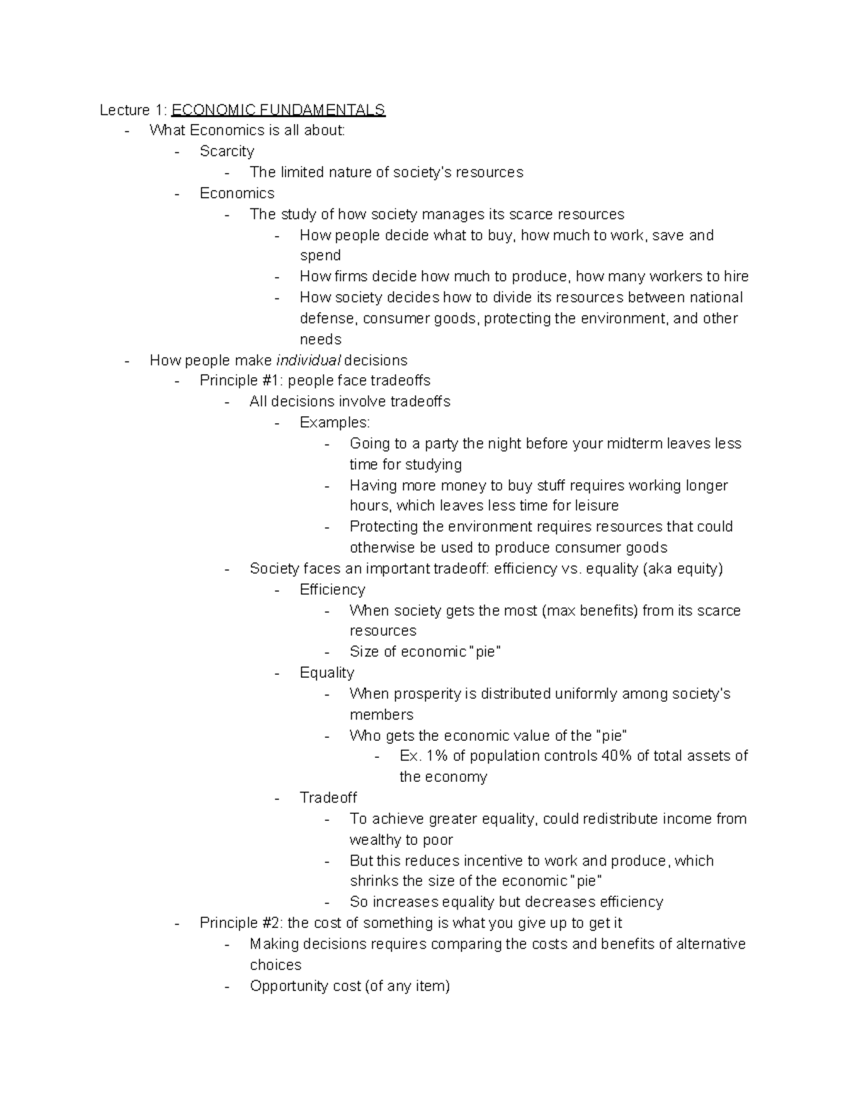Econ Lecture Notes - Lecture 1: ECONOMIC FUNDAMENTALS - What Economics ...