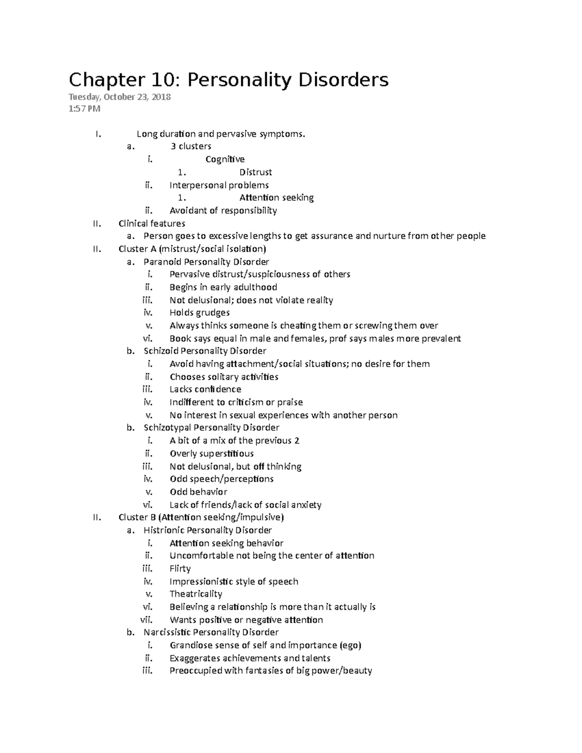 PSY 250 Chapter 10 - Mark Deskovitz - Chapter 10: Personality Disorders ...