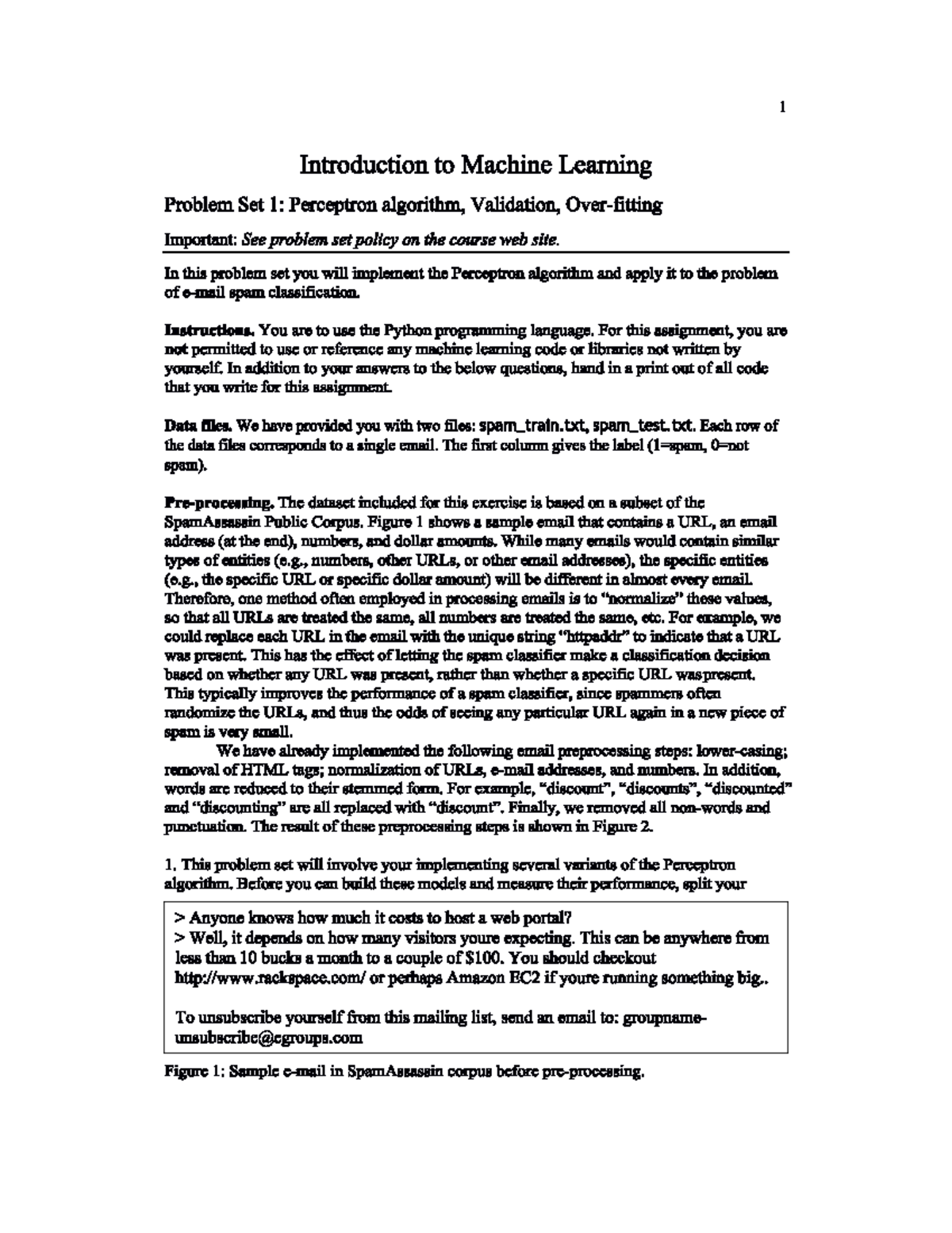 Perceptron Assignment 2019 - Introduction to Machine Learning Problem Set 1: Perceptron ...