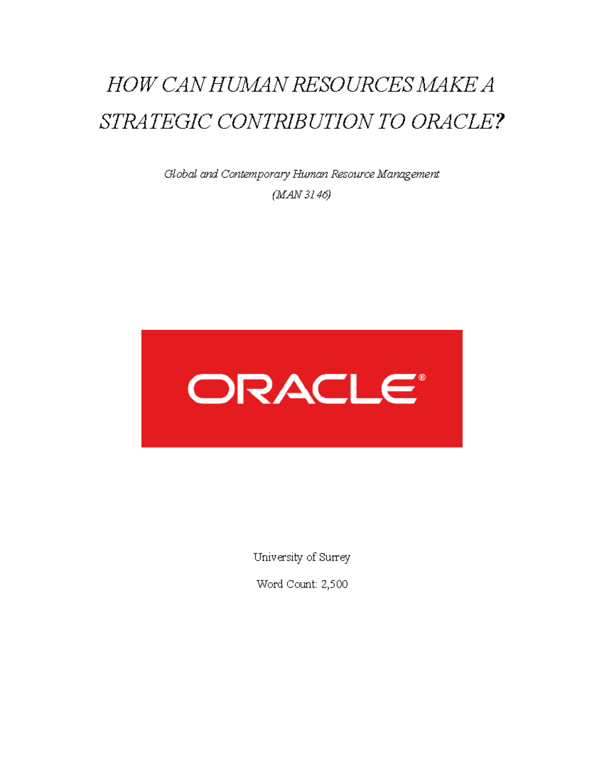 How Can HR Make a Strategic Contribution to Oracle (MAN 3146) - JTR ...