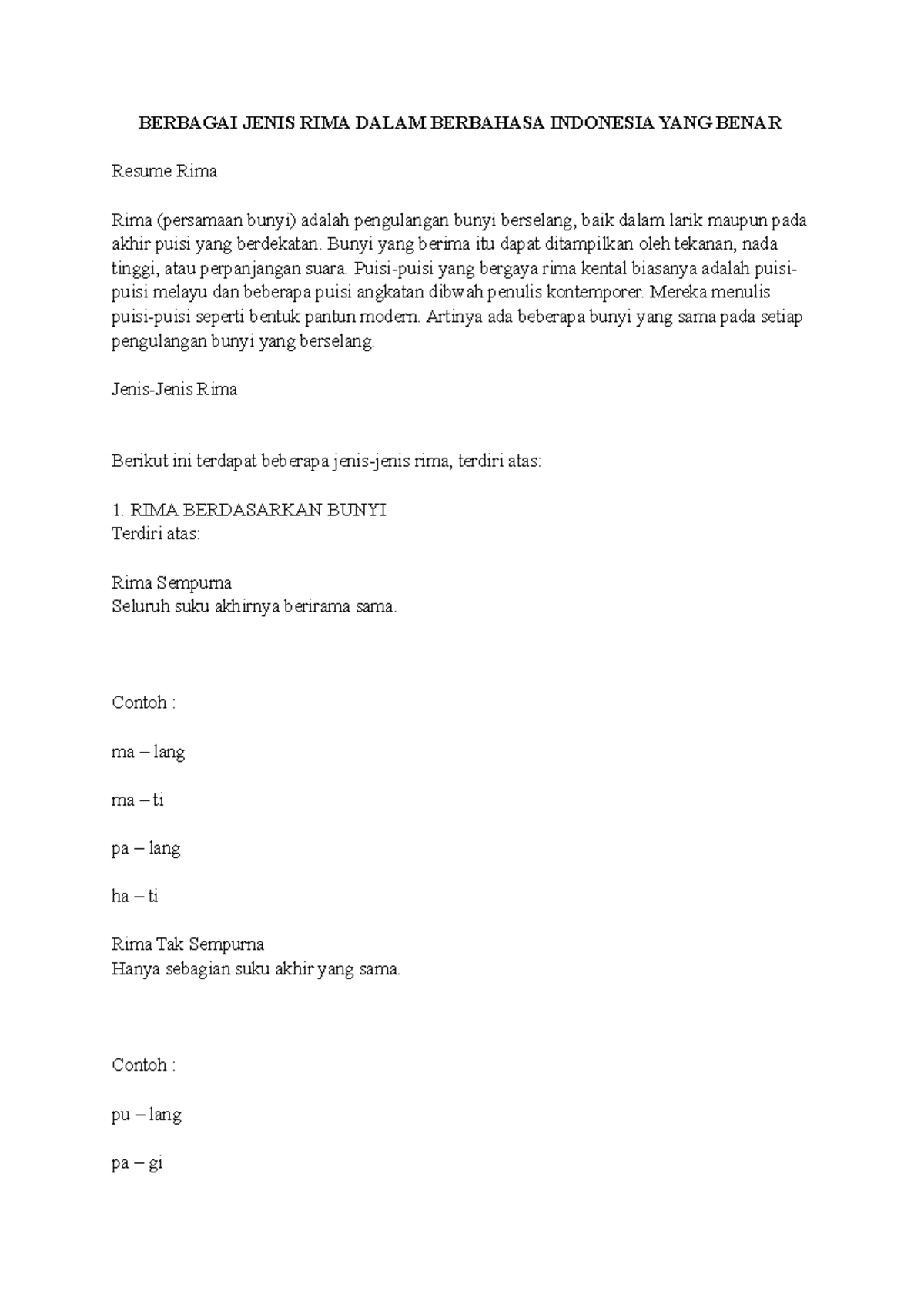 Berbagai Jenis RIMA Dalam Berbahasa Indonesia YANG Benar - BERBAGAI ...