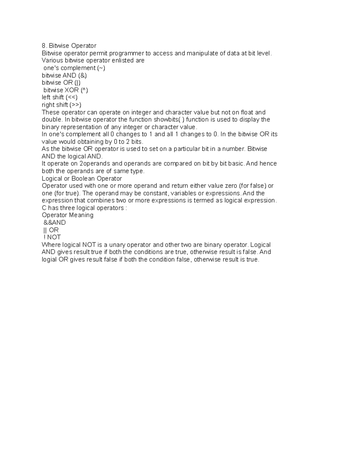 6 Bitwise Operator Lecutre Notes Bitwise Operator Bitwise Operator Permit Programmer To 