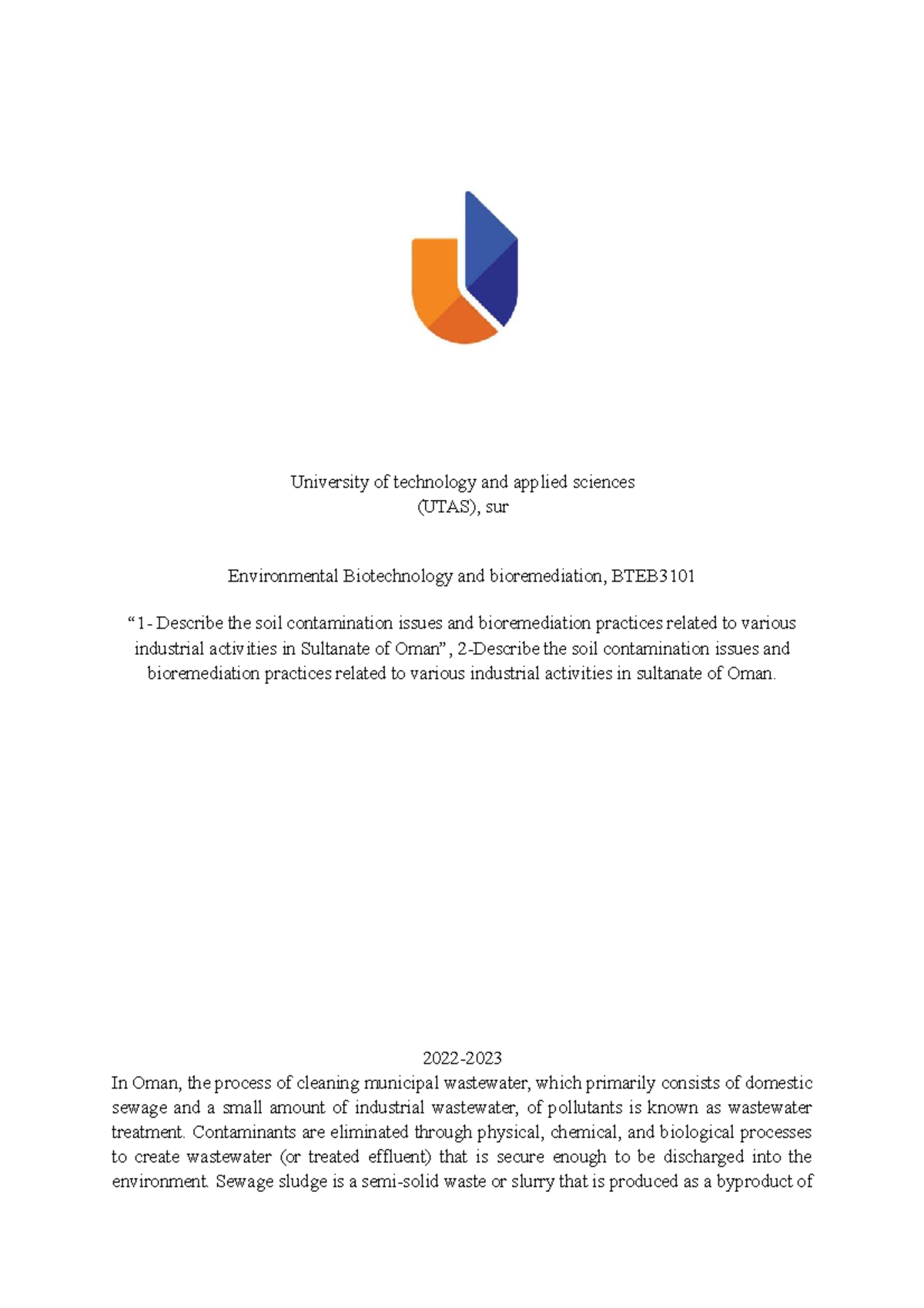 Assignment - University of technology and applied sciences (UTAS), sur ...