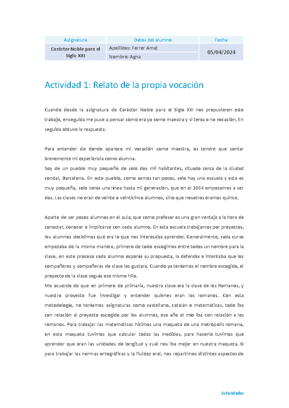 Actividad 1: Descripción del carácter noble - Asignatura Datos del ...