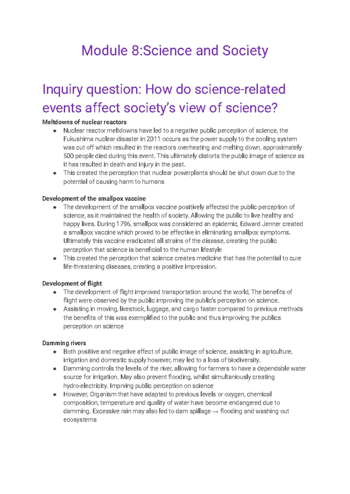 Module 8 Investigating science - Module 8:Science and Society Inquiry ...