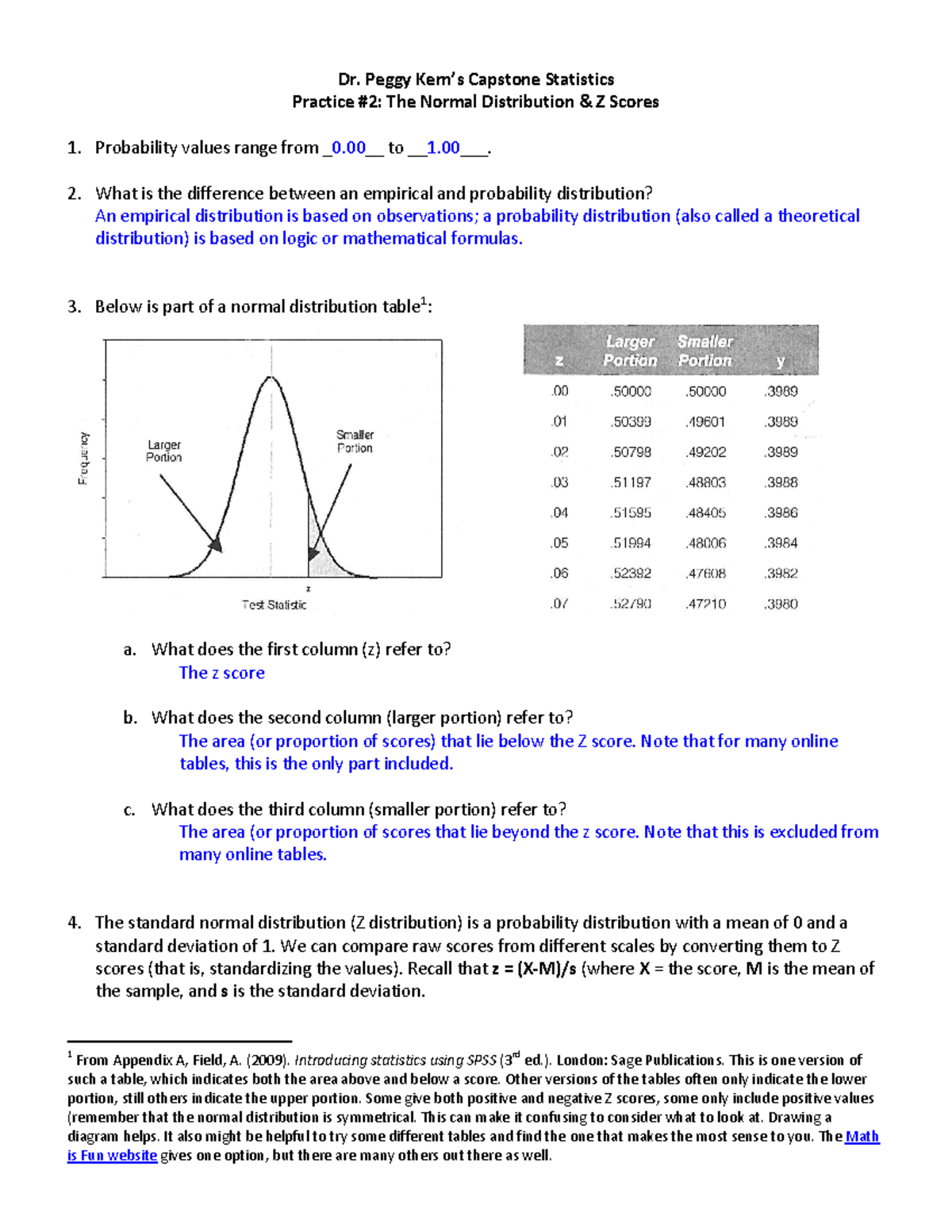 Stats practice assignment 2 - zscores - answers - Dr ...