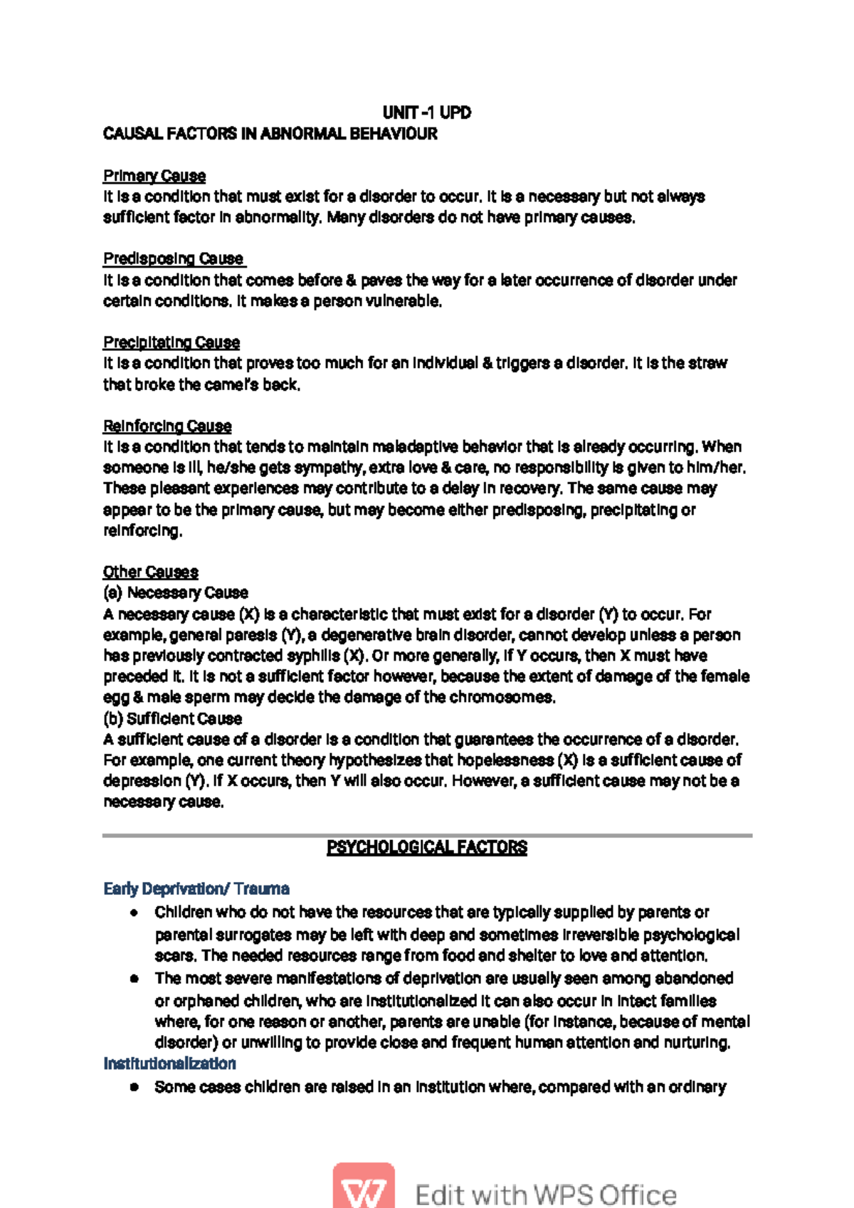 UNIT -1 UPD - Upd - UNIT- 1 UPD CAUSALFACTORSINABNORMALBEHAVIOUR ...