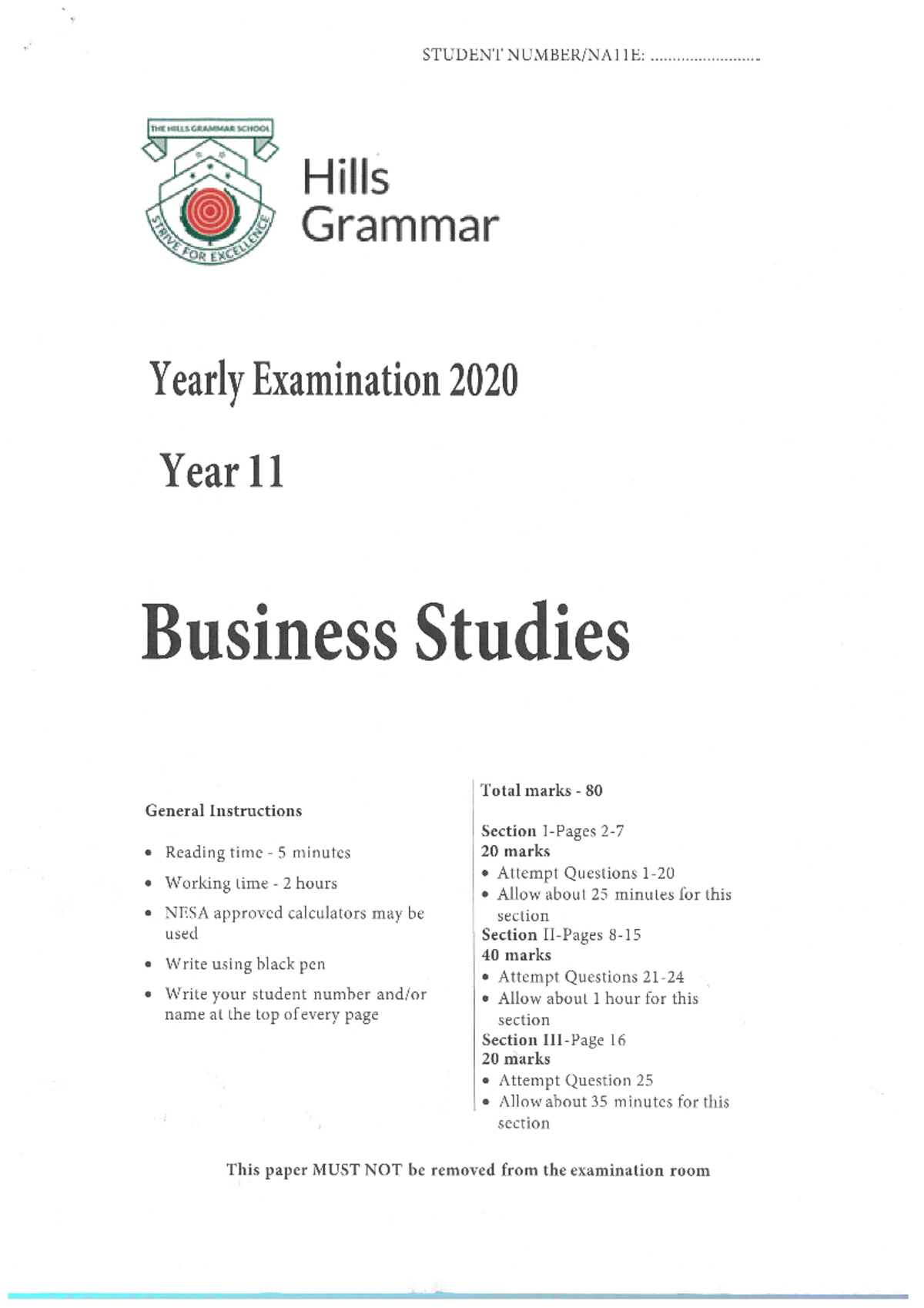 2020 11BS Yearly EXAM - Business pass paper 2020 - STUDENT THE HOUSE ...