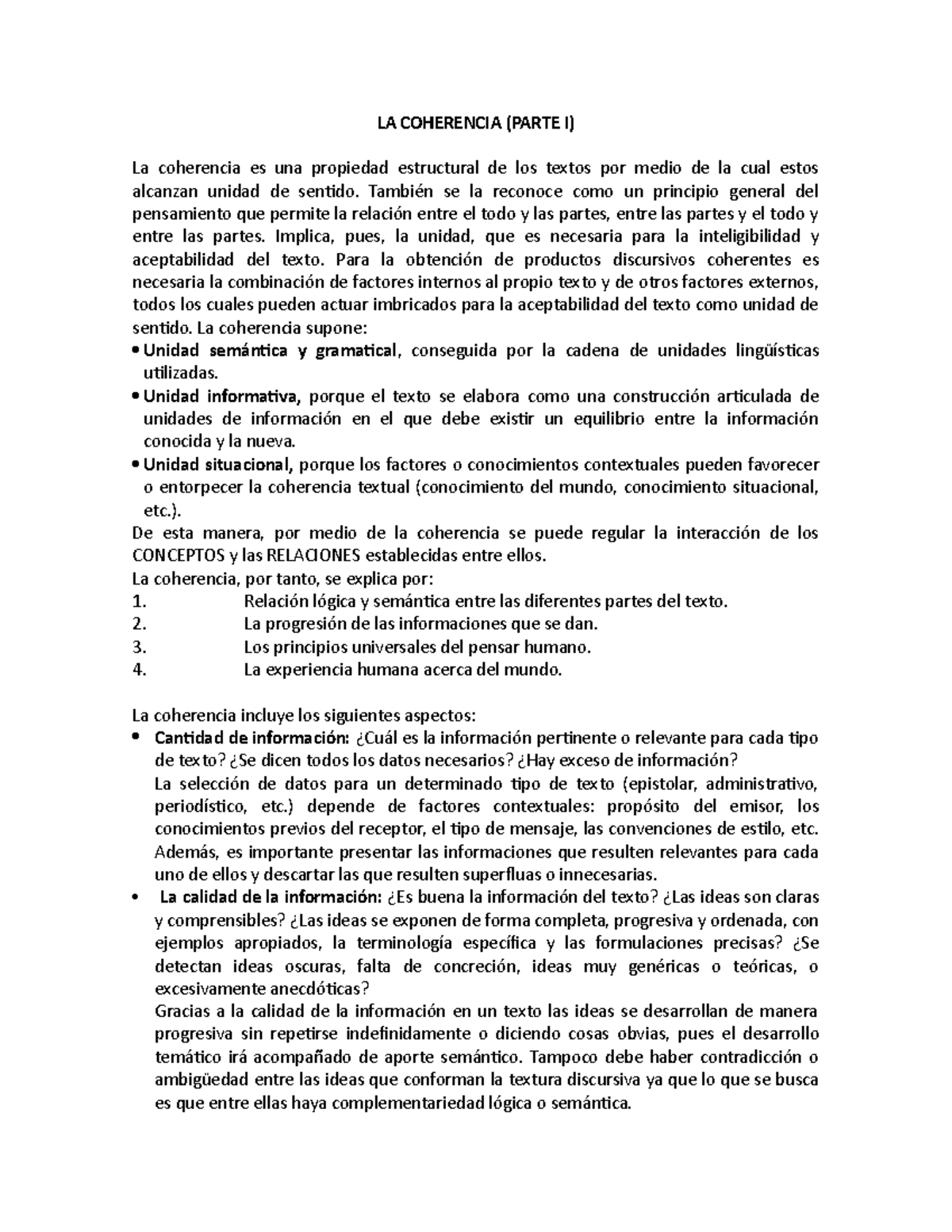 LA Coherencia - LA COHERENCIA (PARTE I) La coherencia es una propiedad ...