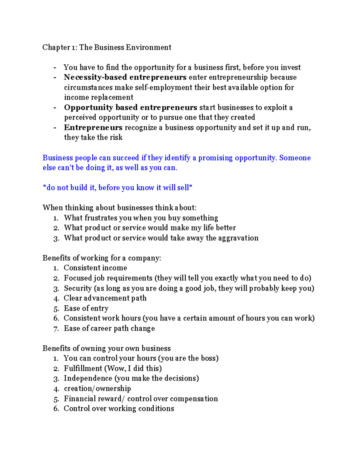 Chapter 1 The Business Environment Notes - Chapter 1: The Business ...